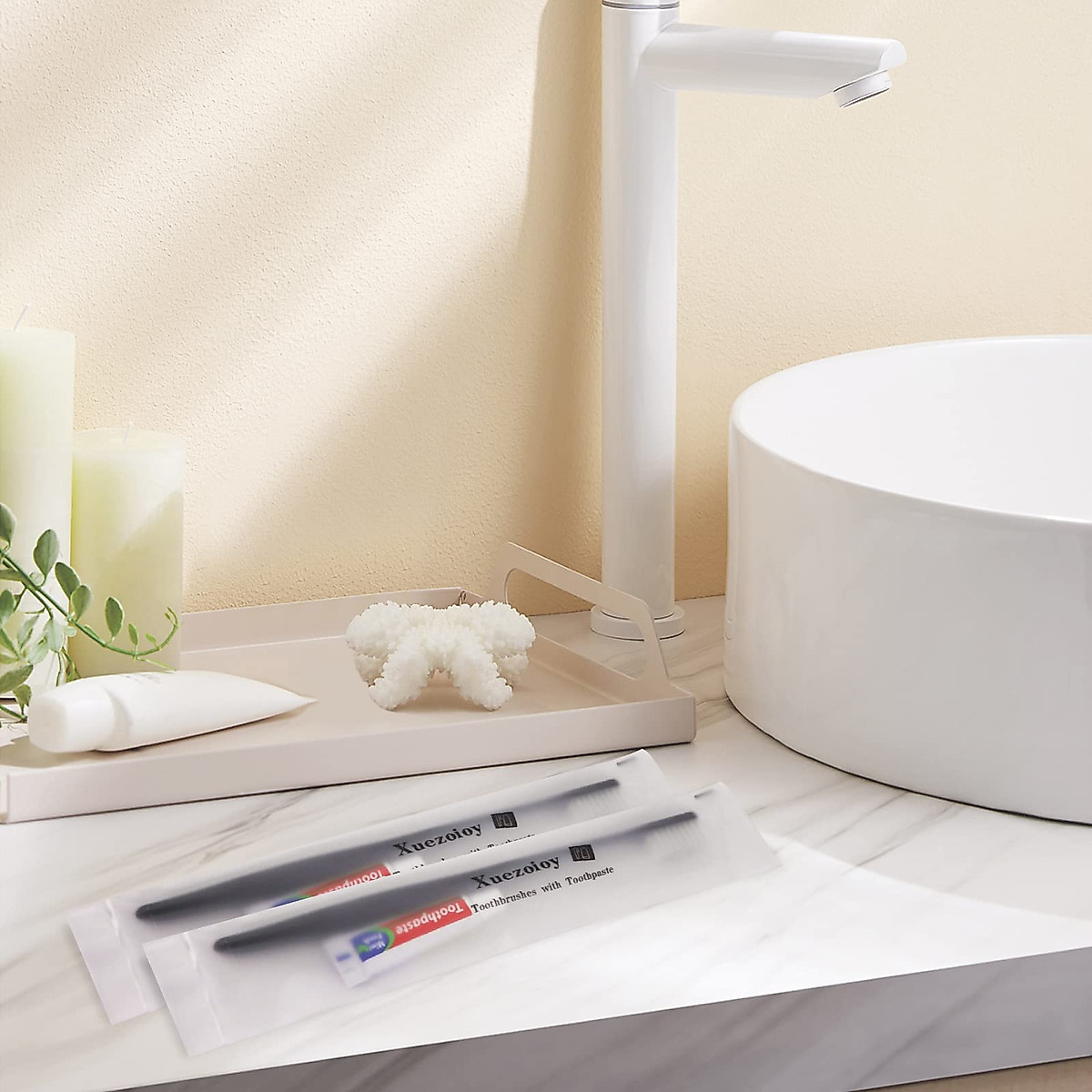 Xuezoioy Disposable Toothbrushes with Toothpaste Pack of 30,Black Individually Wrapped Disposable Travel Toothbrush Kit in Bulk for Homeless,Nursing Home,Shelter,Hotel,Charity