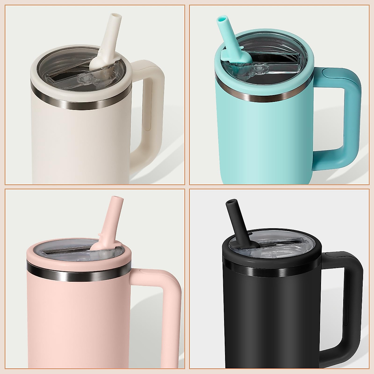 ANTAND 2 Pack 40 oz Tumbler Flip Straw Lid Replacement Fit for Stanley Quencher, Leak Proof for Stanley Lid Replacement Spill Proof Reusable Tumbler Cover Compatible with 40oz Stanley Cup Accessories