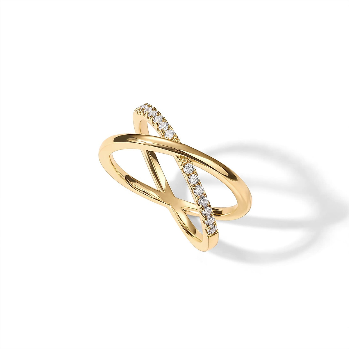 PAVOI 14K Gold Plated X Ring | Simulated Pav√© Diamond CZ Criss Cross Ring for Women | Yellow Gold - Size 8