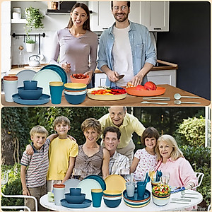 SHECIPIN 42Pcs Wheat Straw Dinnerware Sets, Unbreakable Plates and Bowls Sets, Eco Friendly Non Breakable Dinnerware, Dishwasher Microwave Safe Dinnerware