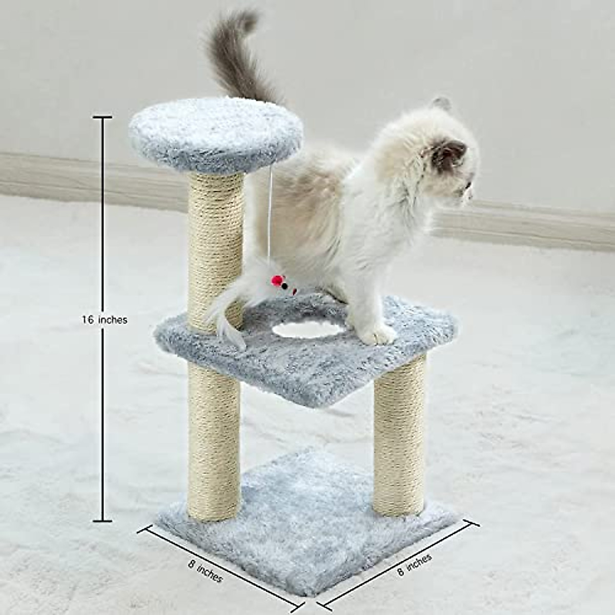 Small Cat Scratching Toy-Small Kitten Toy, Cat Toys for Indoor Cats, Kittens Post and Dangling Ball for Indoor Kittens and Cat Tree Small, Great for Kittens, Made for Kitten and Small Cat 16" Height