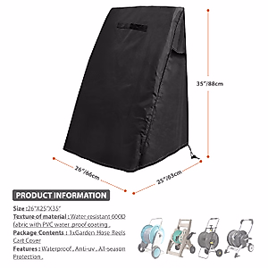 GEHENG Garden Hose Reel Cover, 420D Oxford Polyester Coated Tarp, 100% Waterproof, All Weather Use, for:Klz,Suncast,OB and More,Black.25.9" x24.8" x 34.6".