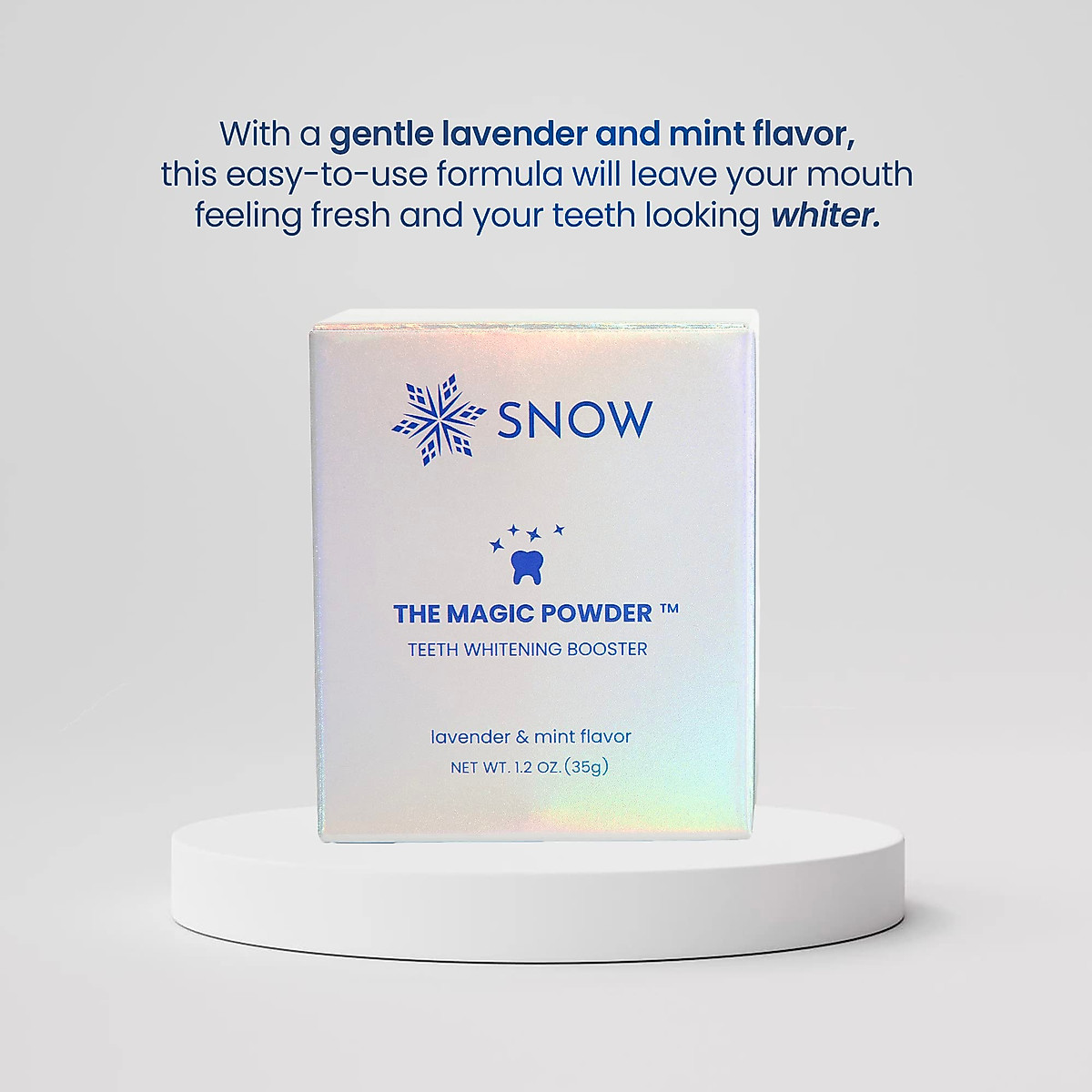 SNOW Magic Toothpaste Whitening Booster Powder - Teeth Whitening & Brightening Powder - Oral Care with Calcium Carbonate - Great Addition to Teeth Whitening Kits - Lavender & Mint Flavor, 18g