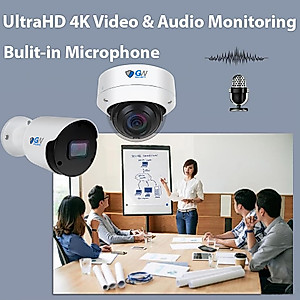 GW Security 8 Channel 12MP NVR UltraHD 4K (3840x2160) PoE Security Camera System with 4 Bullet and 4 Dome 4K (8MP) IP Microphone AI Camera, 100ft Night Vision, Outdoor/Indoor Surveillance Camera