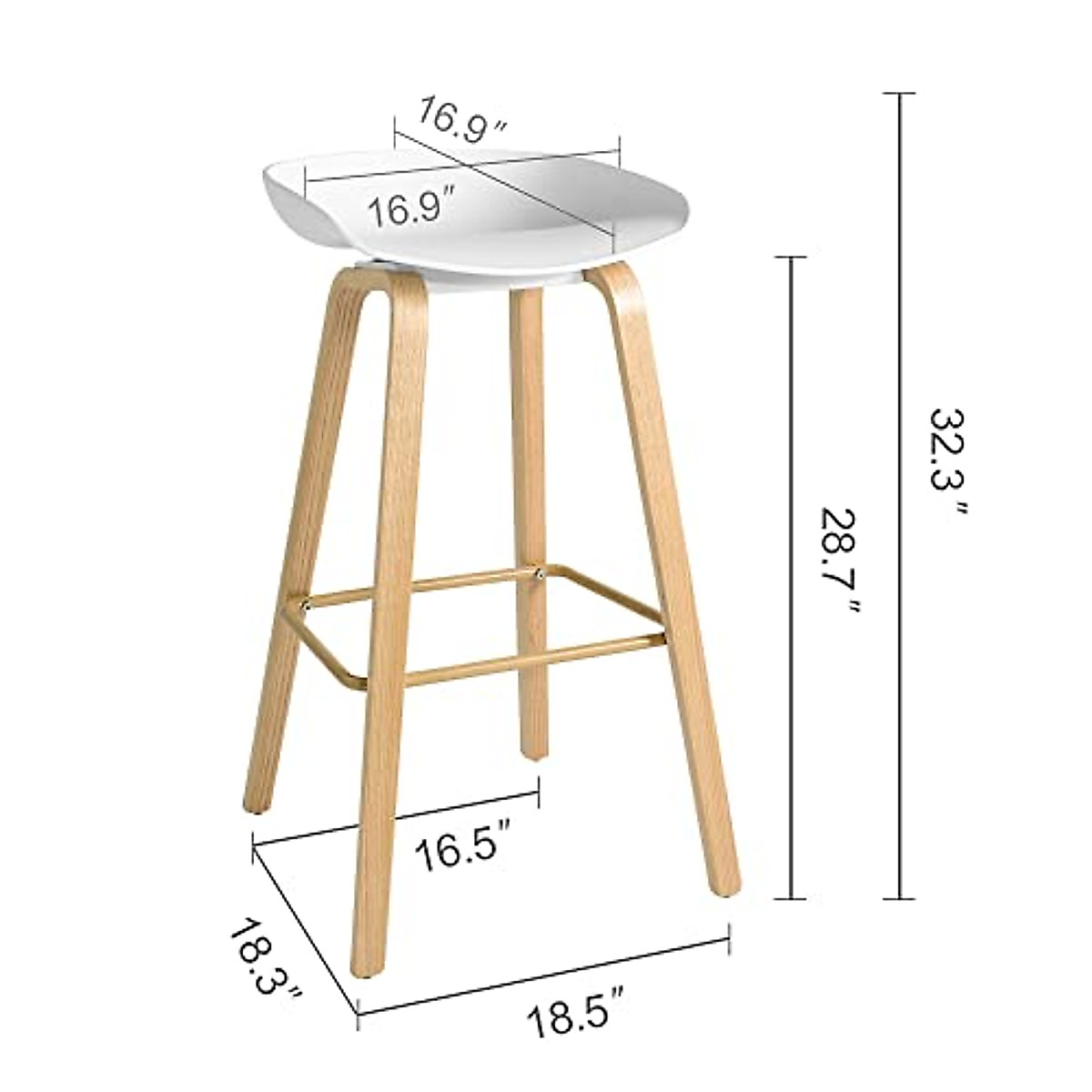 KM Legend 28.7" Bar Stools Chairs Kitchen Island Counter Height Barstools with Wood Legs, Indoor Outdoor, Set of 4