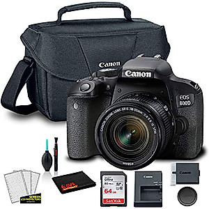 Canon EOS 800D DSLR Camera with 18-55mm Lens (1894C002AA), EOS Bag, Sandisk Ultra 64GB Card, Clean and Care Kit (Renewed)