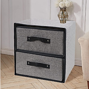 Linen Closet Organizers and Storage, Fabric Storage Drawer Organizer, Dresser Organizer with 2 Drawers for Underwear, Sock, Bra, Small Items, Drawer Organizers for Clothing, 12×12×12 INCH (Gray)