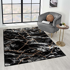 LUXE WEAVERS Marble Abstract Black 5x7 Area Rug