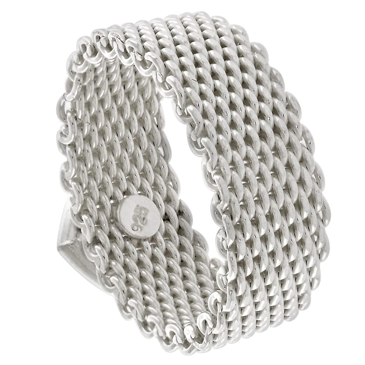 Sterling Silver Heavy Mesh Ring w/Heart Handmade 5/16 inch wide, size 10