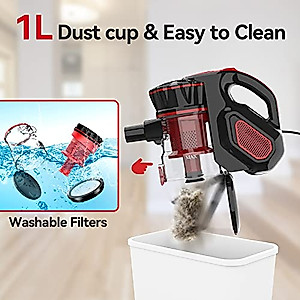 INSE Corded Stick Vacuum Cleaner, 600W Powerful Motor 18000Pa Corded Vacuum Cleaner, 6 in 1 Versatile Corded Vacuum Cleaner for Home Pet Hair Hard Floor - Red