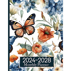 2024-2028 Monthly Planner 5 Years: January 2024 - December 2028 with Holidays | Butterflies Cover