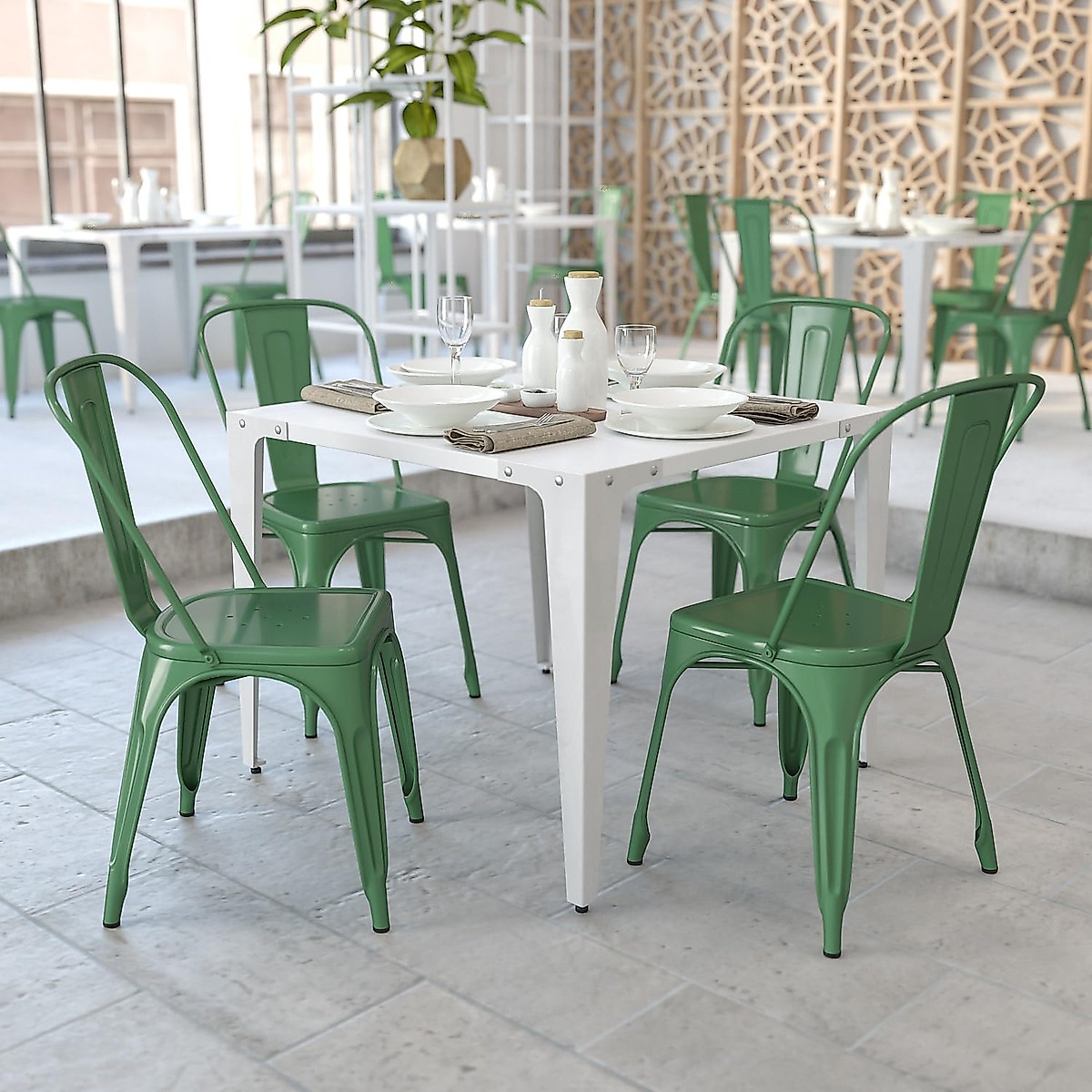 Flash Furniture Luke Commercial Grade 4 Pack Green Metal Indoor-Outdoor Stackable Chair