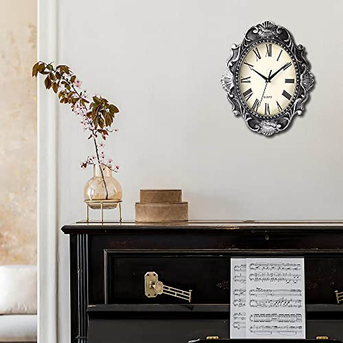 AYRELY® 14 Inch Oval Rustic Wall Clock, Wall Clocks Battery Operated, Country Style Silent Non Ticking Clock, Decorative for Kitchen, Home, Living Room, Farmhouse, Bedrooms