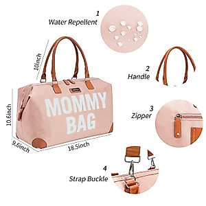 KABAQOO Mommy Bag for Hospital, Diaper Bag Tote with Changing Pad, Hospital Bags for Labor and Delivery, Large Travel Diaper Tote for Boys & Girls, Pink