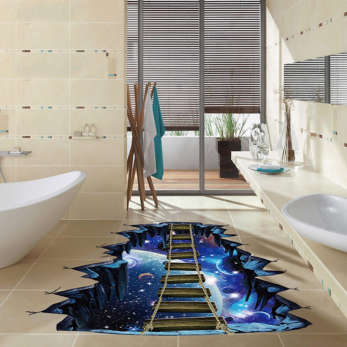 SENGTER Space Stickers 3D Wall Decor Galaxy Wallpaper Wall Stickers Planet Wall Stickers Waterproof Wall Decals Floor Stickers Ceiling Decor Wall Decorations for Living Room Kids Room Decor