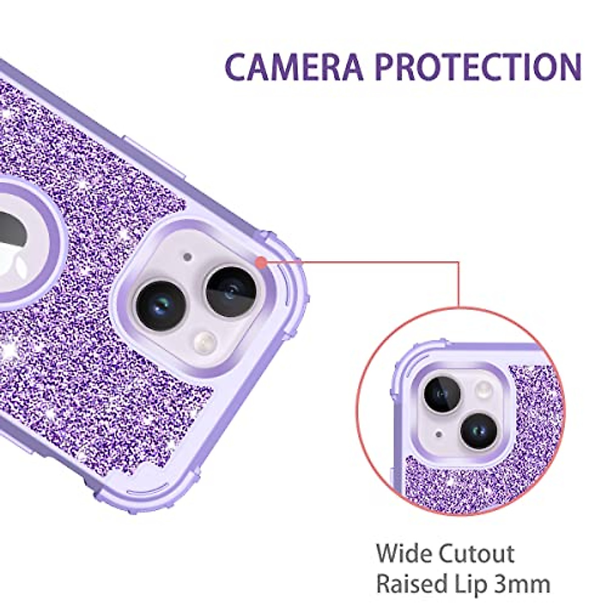 LONTECT for iPhone 14 Plus Case Glitter Sparkly Bling Shockproof Heavy Duty Hybrid Sturdy High Impact Protective Cover Case for Apple iPhone 14 Plus, Shiny Purple