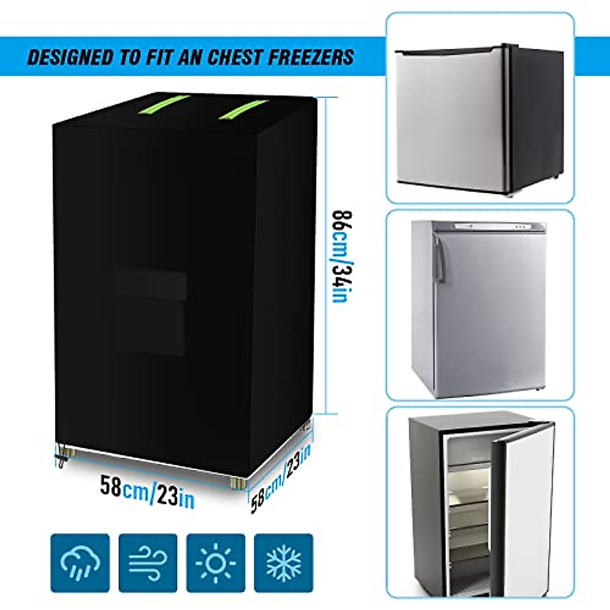 ZUYIYI Mini Chest Freezer Cover, Outdoor Deep Freezer Cover Freezer Protector for 3.5 Cubic Feet 420D Oxford Waterproof Dustproof Sun-Proof Electric Smoker Cover 23"L x 23"W x 34"H, Black
