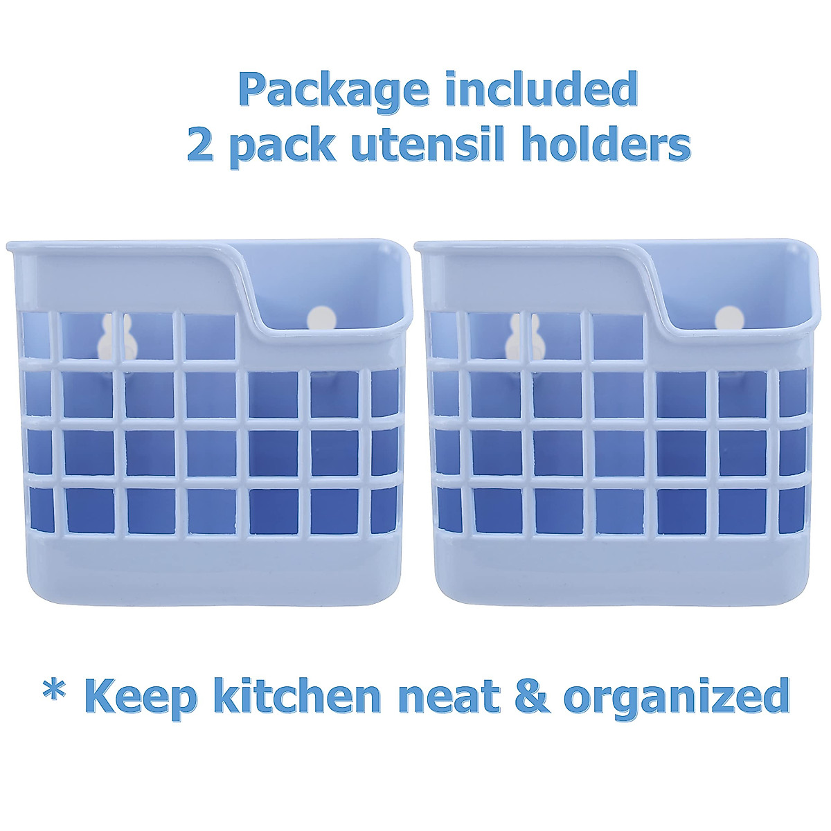 EIKS Plastic Utensil Holder Silverware Organizer Cutlery Drying Rack with Wall Mount Self Adhesive, Having 2 Divided Compartments - Total 2 Pack
