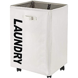 ARyee 22" Pro Rolling Laundry Basket, Large Laundry Hamper with Wheels, Foldable Dirty Clothes Hamper Mesh Cover Laundry Storage Cart with Handle, for Bedroom Bathroom Dorm Room (white)