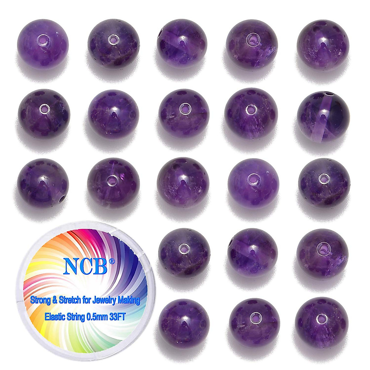 NCB 100pcs Original Natural Stone Beads Gemstone Round Loose Beads 6mm 8mm 10mm (Amethyst, 6mm 100Beads)
