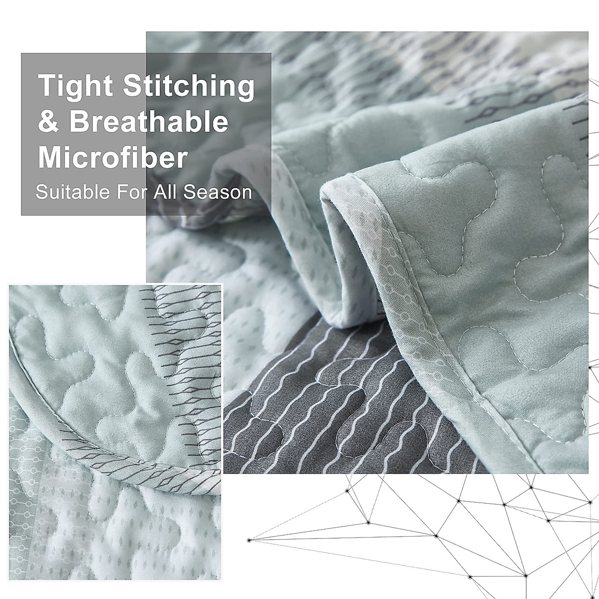 Mybedsoul Queen Quilt Set (96x90 Inch) - 3-Piece Mint Green Patchwork Bedspread Coverlet Set with 1 Striped Quilt and 2 Pillowcases - Soft Microfiber Stitched Bedding for Luxurious Comfort