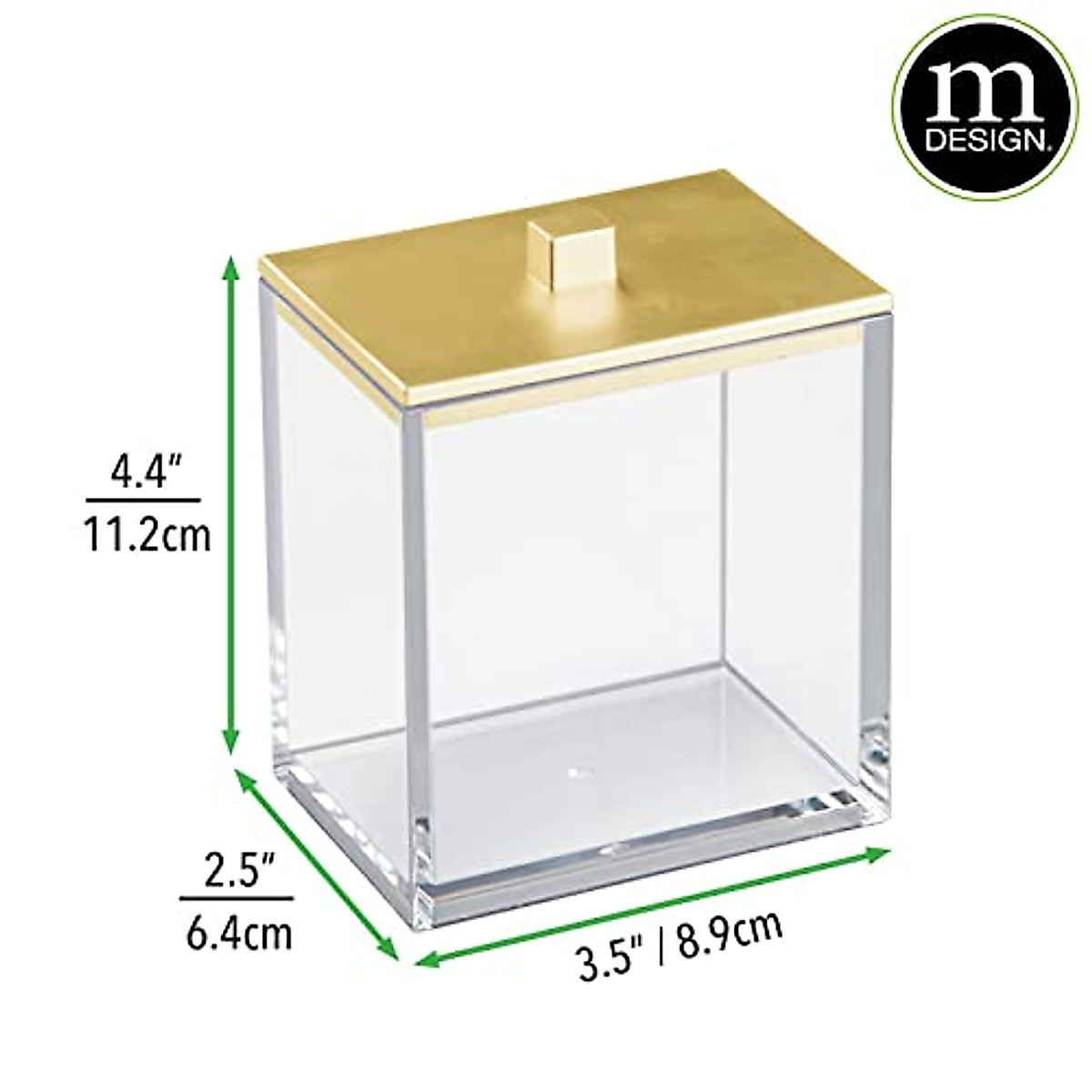 mDesign Plastic Rectangle Apothecary Canister - Organizer for Bathroom Vanity Countertop Shelf Decor - Holds Cotton Swabs, Soap, Makeup, Bath Salts - Lumiere Collection - 2 Pack - Clear/Gold