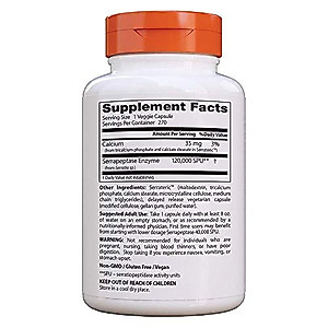 Doctor's Best High Potency Serrapeptase, Non-GMO, Gluten Free, Vegan, Supports Healthy Sinuses, 120, 000 SPU, 270 Veggie Caps