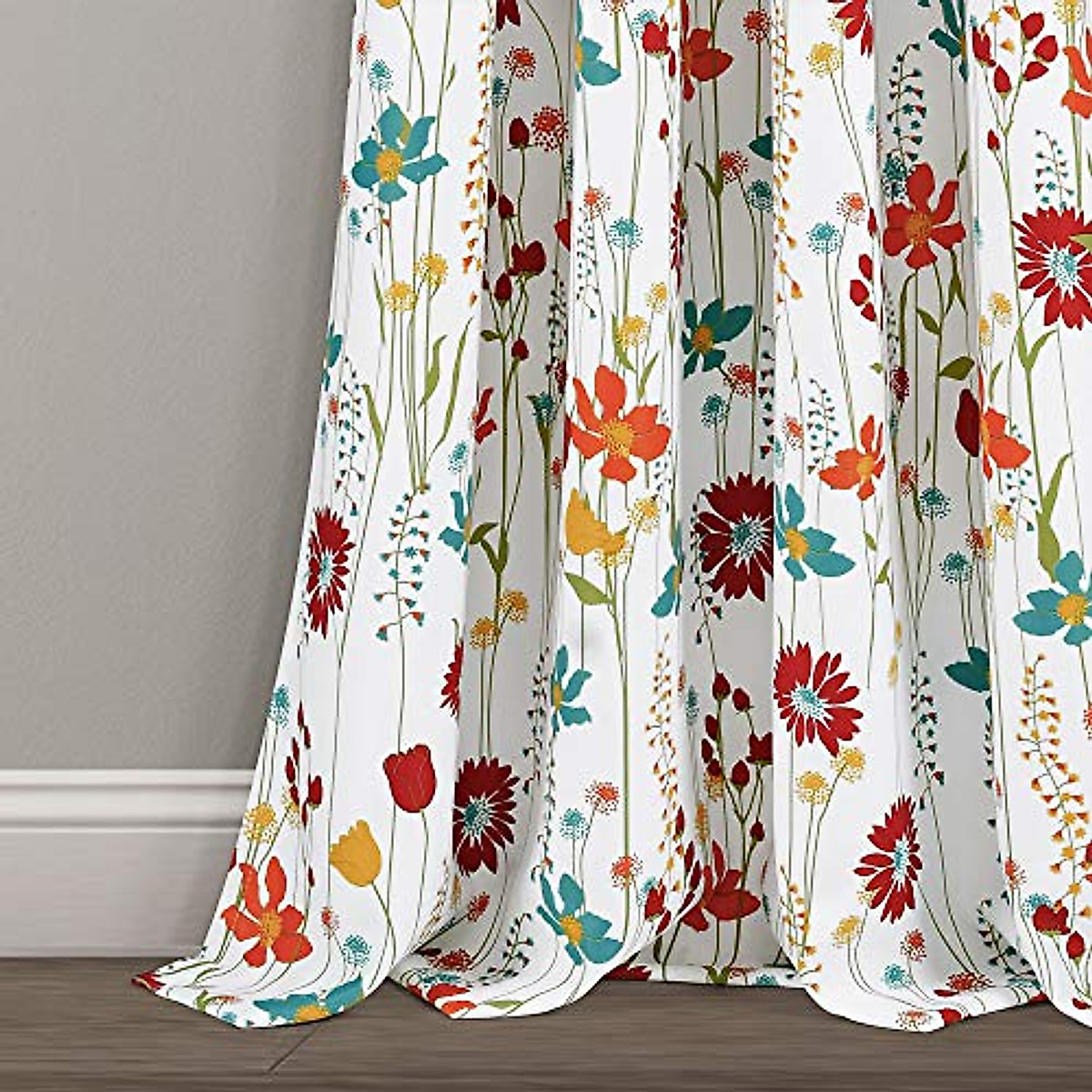 Lush Decor Clarissa Floral Room Darkening Window Curtain Panel Pair, 84" L x 52" W, Turquoise & Tangerine
