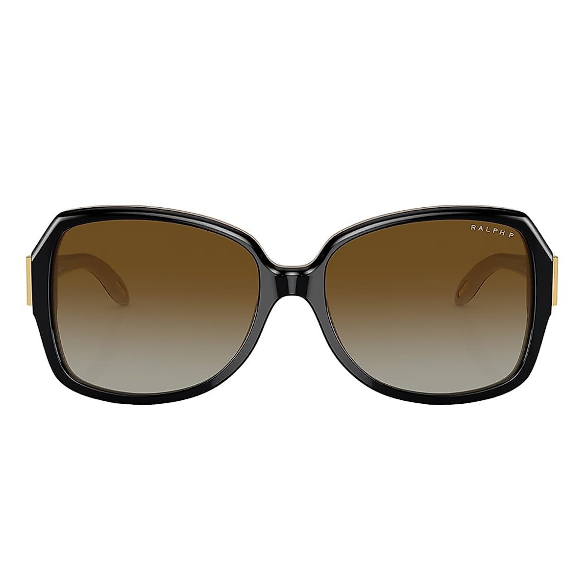 Ralph by Ralph Lauren Women's RA5138 Square Sunglasses, Shiny Black On Nude/Polarized Gradient Brown, 58 mm