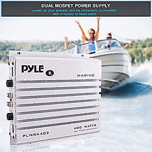 Pyle Hydra Marine Amplifier - Upgraded Elite Series 400 Watt 4 Channel Audio Amplifier - Waterproof, Dual MOSFET Power Supply, GAIN Level Controls, RCA Stereo Input & LED Indicator - PLMRA402