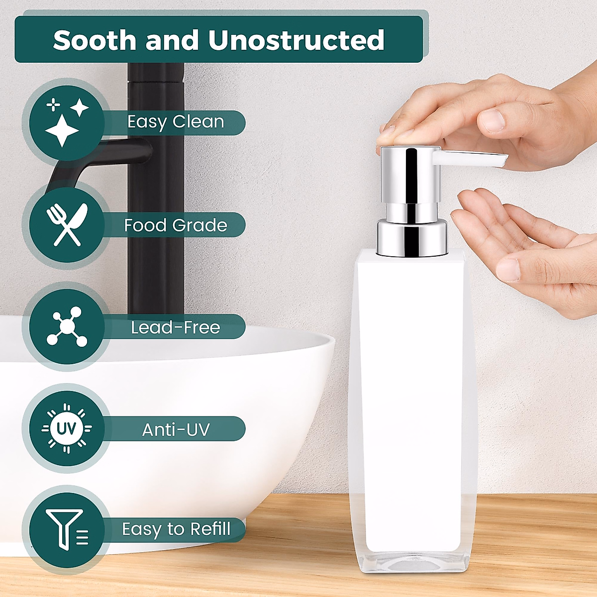 Memanque White Soap Dispenser Bathroom,2 Pack Kitchen Hand and Dish Soap Dispenser Set, Bathroom Soap and Lotion Dispenser,Refillable Liquid Soap Dispenser