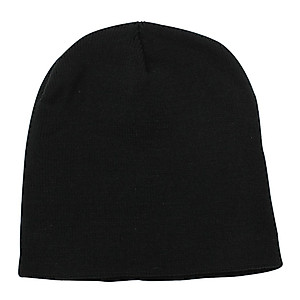 Top Level Short Plain Beanie - Winter Unisex Plain Knit Hat (Black)