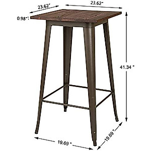 glitzhome Mid-Century Adjustable Hunter Green Bar Stool with Wooden Seat Industrial Rustic Bar Table - Square Pub tabel and Metal Dining Chairs Set of 3