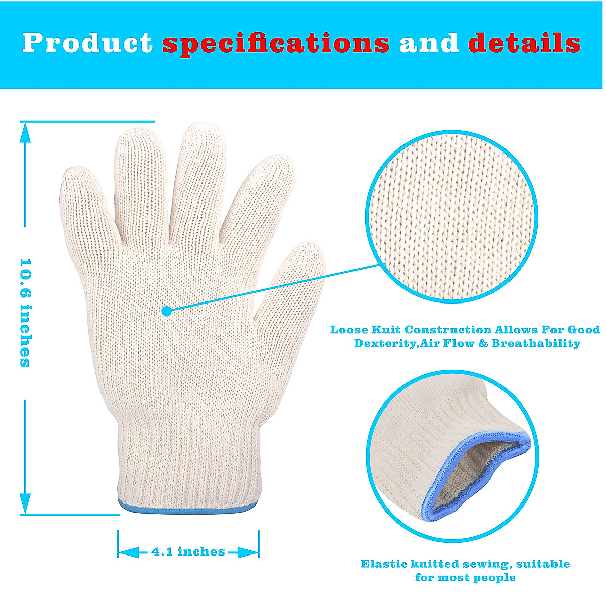 Heat Resistant Gloves - EN407 Certified 932°F Oven Gloves, Cut-Resistant Grill Gloves, Cooking Gloves for BBQ, Grilling, Baking, Cutting, Welding, Smoker Fireplace, 1 Pair (2 Pieces Set), White