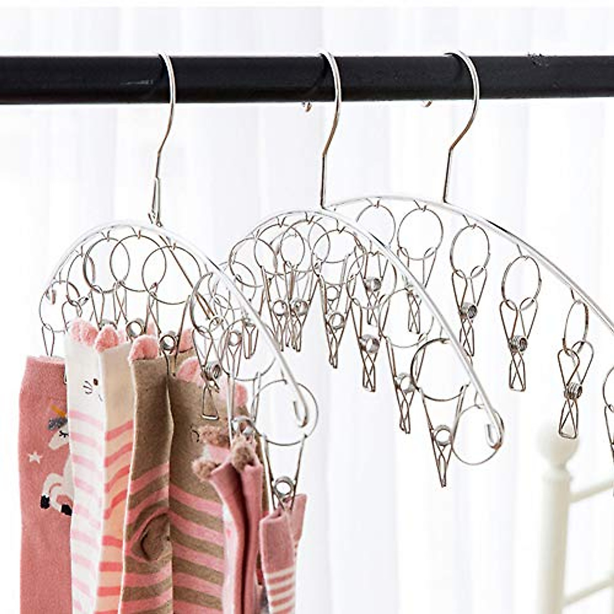 Magik Stainless Steel Laundry Drying Rack Clothes Socks Hanger w/ 10 Clips(3 Pack)