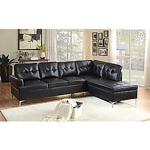 Homelegance Barrington 109" x 108" PU Leather Chaise Sofa, Black
