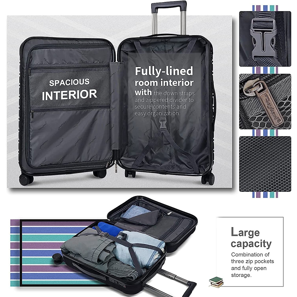 Hard Case Luggage 2 Piece Sets Carry On Luggage Lightweight With Spinner Wheels Rolling Suitcase 22x14x9 Airline Approved PC+ABS TSA Lock Hardshell Travel Carry On Hardside 14/20 Inch 2PCS,Black