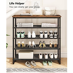 HOOBRO Shoe Rack, 5 Tier Shoe Storage Organizer with 4 Oxford Fabric Shelves and Top Panel, Holds 16-20 Pairs of Shoes, for Entryway and Closet, Industrial, Rustic Brown BF50XJ01