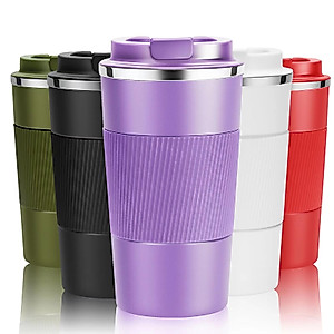 YINJOYI 17oz Travel Coffee Cups Insulated Mug Thermal Tumbler to Go with Lid Leak Proof Reusable Stainless Steel Coffee Mug Spill Proof for Hot and Iced Cold Drinks (Purple, 510ml)