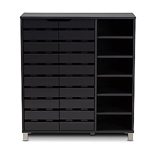 Baxton Studio Shirley Modern and Contemporary Dark Grey Finished 2-Door Wood Shoe Storage Cabinet with Open Shelves