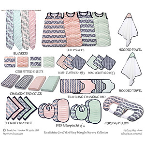 Bacati - Tribal/Aztec Muslin Quilted Changing Pad Cover (Large Triangles, Coral/Navy)