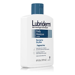 Lubriderm Fragrance Free Daily Moisture Lotion + Pro-Ceramide, Shea Butter & Glycerin, Face, Hand & Body Lotion for Sensitive Skin, Hydrating Lotion for Healthier-Looking Skin, 6 fl. oz, 6 Pack