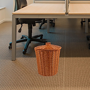 Wicker Waste Can with lid: Woven Trash Basket Wicker Wastebasket Round Garbage Container bin for Bathroom Bedroom Home Office