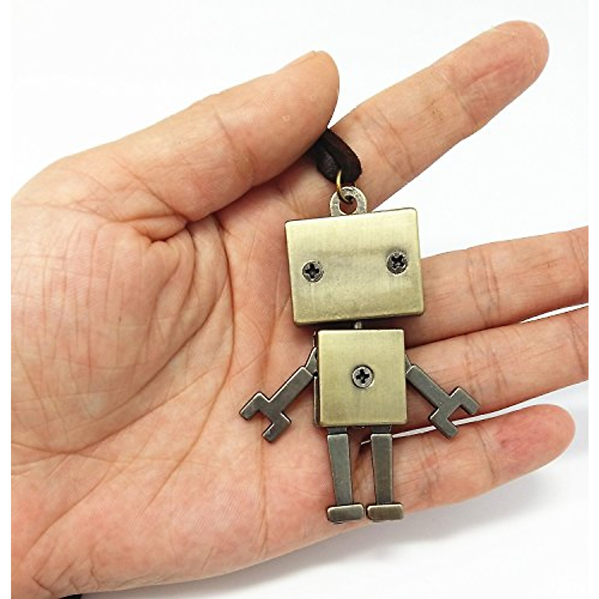 QTMY Robot Leather Chain Long Necklace Jewelry Choker Collar Pendant