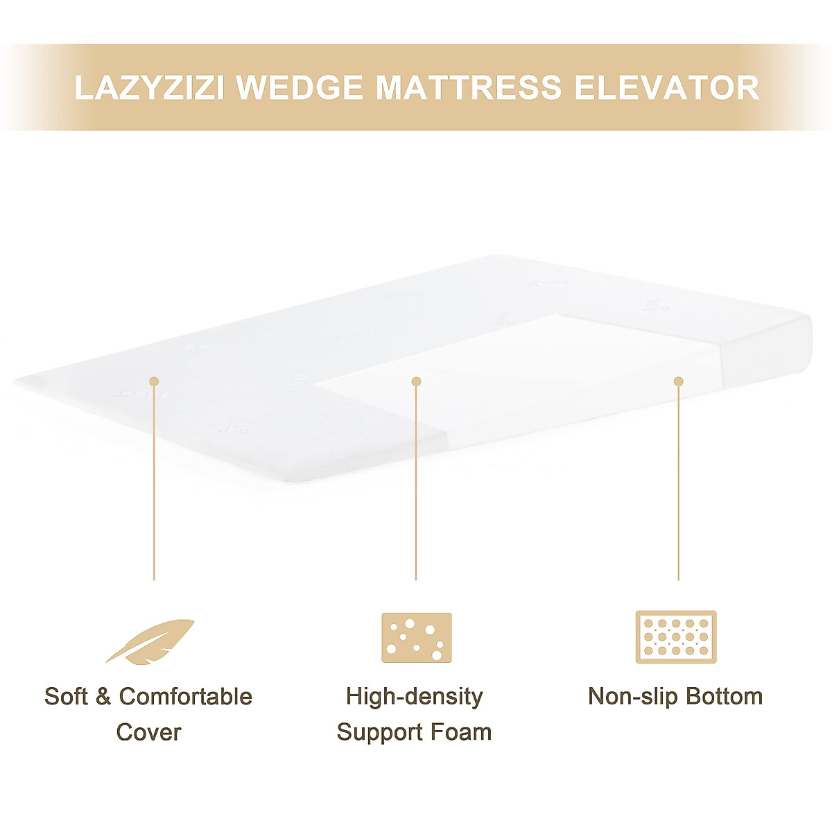 Lazyzizi Wedge Mattress Elevator 7-Inch Inclined Mattress Topper for Acid Reflux, GERD, Neck & Back Pain, Snoring, Under Bed Wedge Mattress with Washable Cover & Non-Slip Bottom for Bedroom, King