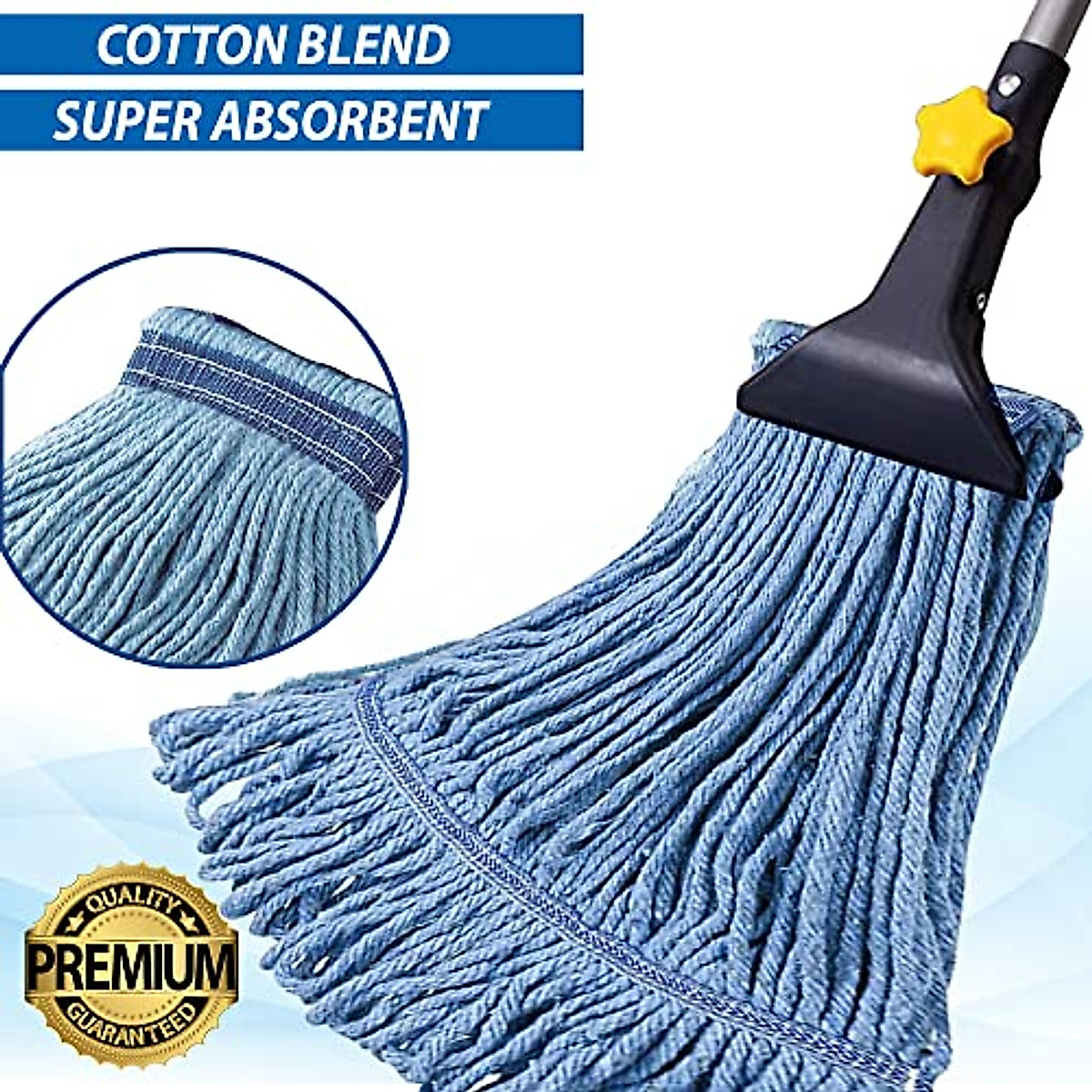(3 Pack) Mop Head Replacement, Mop Heads Commercial Blue Cotton Looped End String, Wet Industrial Cleaning Mophead Replacements Refill, Reusable Washable Mops for Floor Cleaning Heavy Duty Mopheads