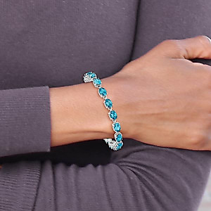 IceCarats 925 Sterling Silver Blue Topaz 6.5 inch Chain Gemstone Tennis Bracelet