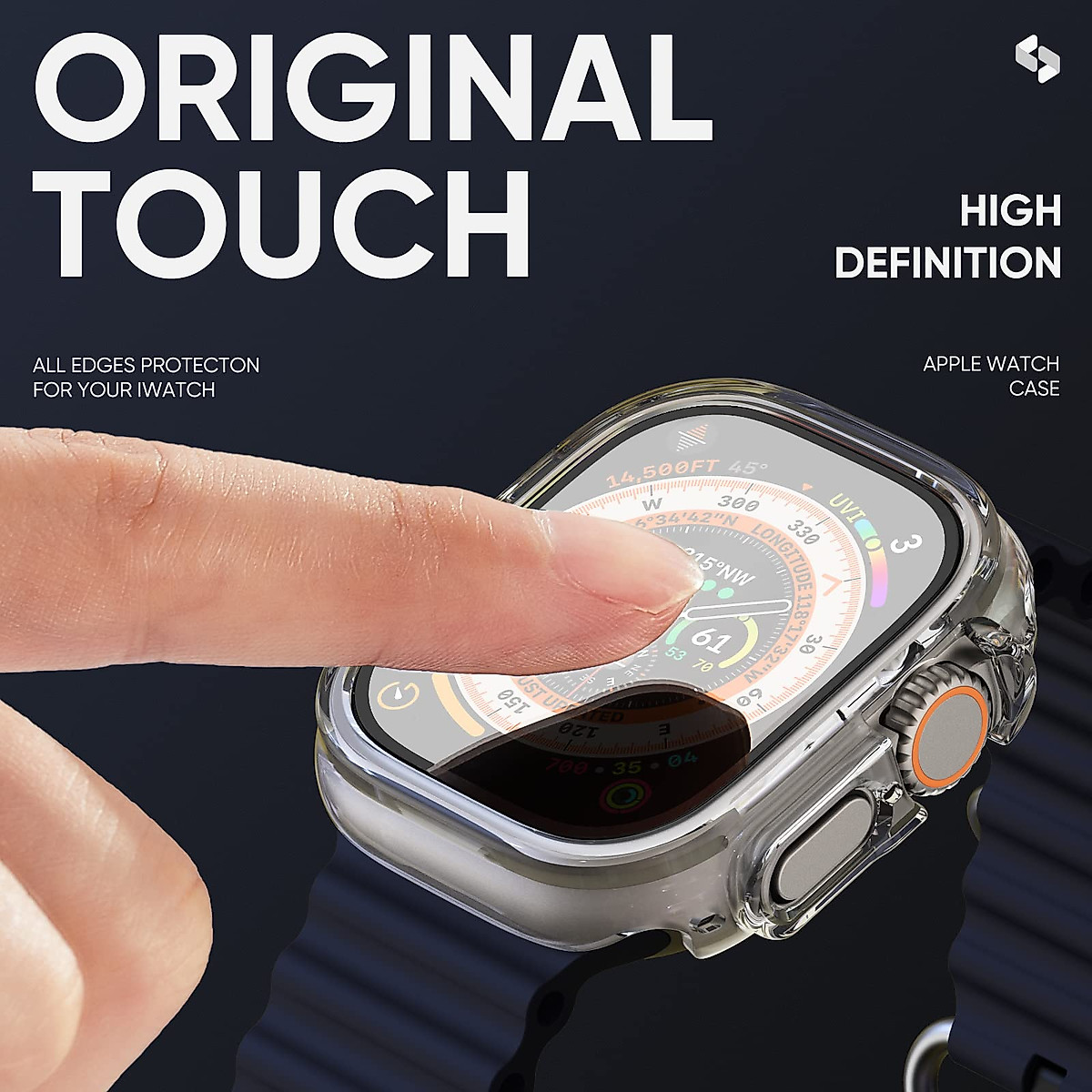 2+2 Pack Suitisbest Case and Screen Protector Compatible with Apple Watch Ultra 2/Ultra 49mm, Clear Waterproof Ultra-Thin Hard PC Bumper Tempered Glass Protective Film for iWatch Ultra 49mm