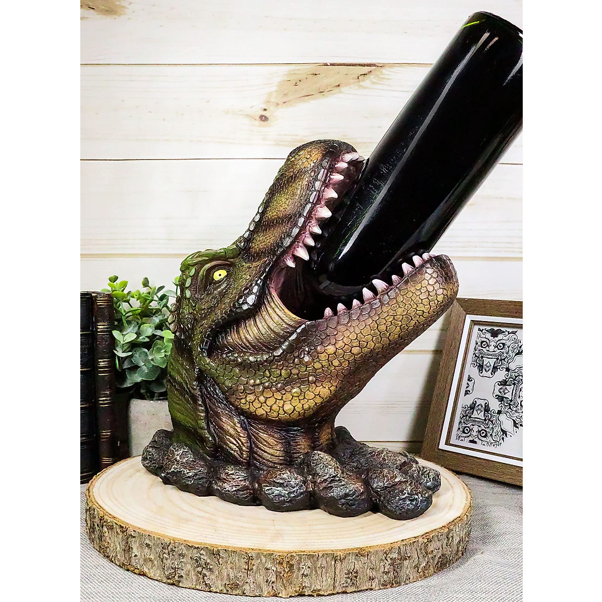 Ebros Large Prehistoric Dinosaur T-Rex Head Wine Bottle Holder 10.75" Tall Caddy Figurine Jurassic Era Trex Statue Kitchen and Dining Decor Party Hosting Prop Tyrannosaurus Rex Dinosaurs