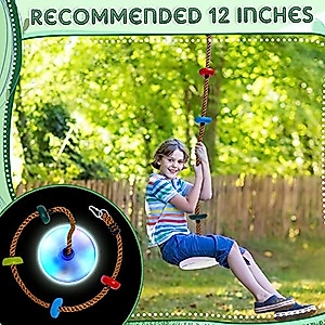 Meooeck 2 Pack LED Disc Climbing Rope Tree Swing with Platforms Disc Swing Seat with Hanging Strap Climbing Rope with Disc Swing Outdoor Playground Swing Set Accessories for Kids Backyard Playground